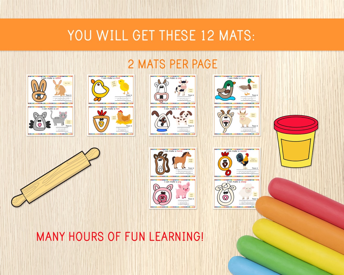 Farm Animals Playdough Mats 12 Visual Cards Play Doh - Etsy