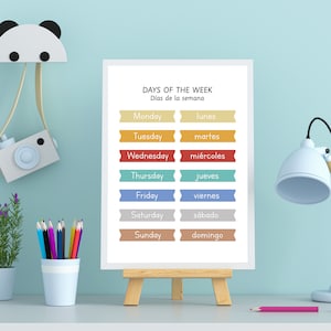 Days of the Week Poster in English & Spanish, Bilingual Poster ...