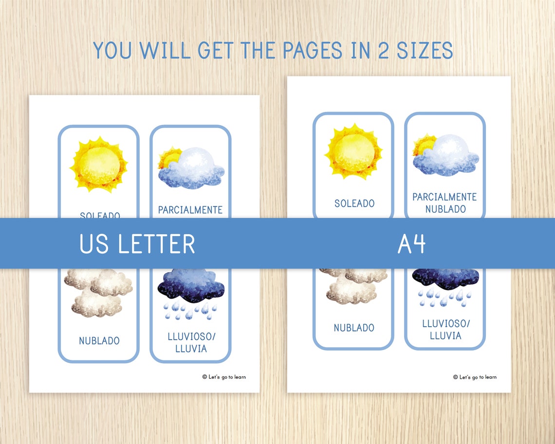 Weather Flashcards in SPANISH 18 Cards Toddler Preschool - Etsy