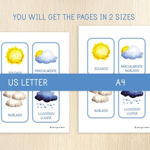 Weather Flashcards in SPANISH - 18 Cards - Toddler & Preschool Activity ...