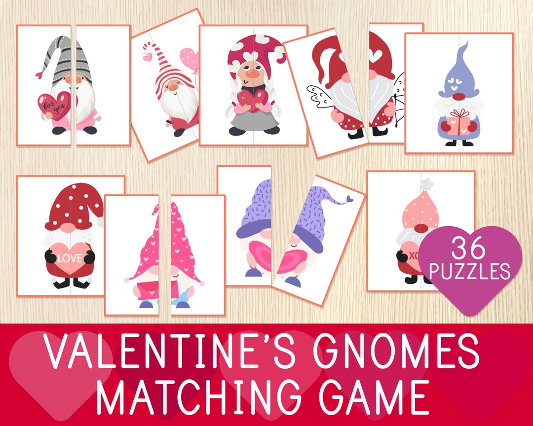 Valentine's Day Matching Game - Valentine's Gnomes - Toddler Puzzles ...