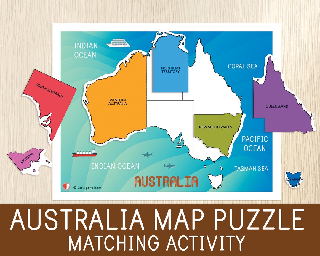 Australia Map Puzzle, Matching Activity, Australia States, Geography ...