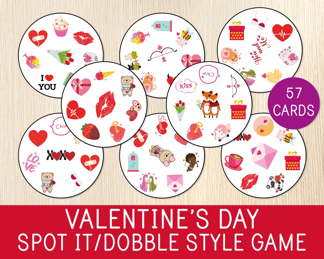 Juego de estilo Spot It del Día de San Valentín, Dobble o Búscalo ...