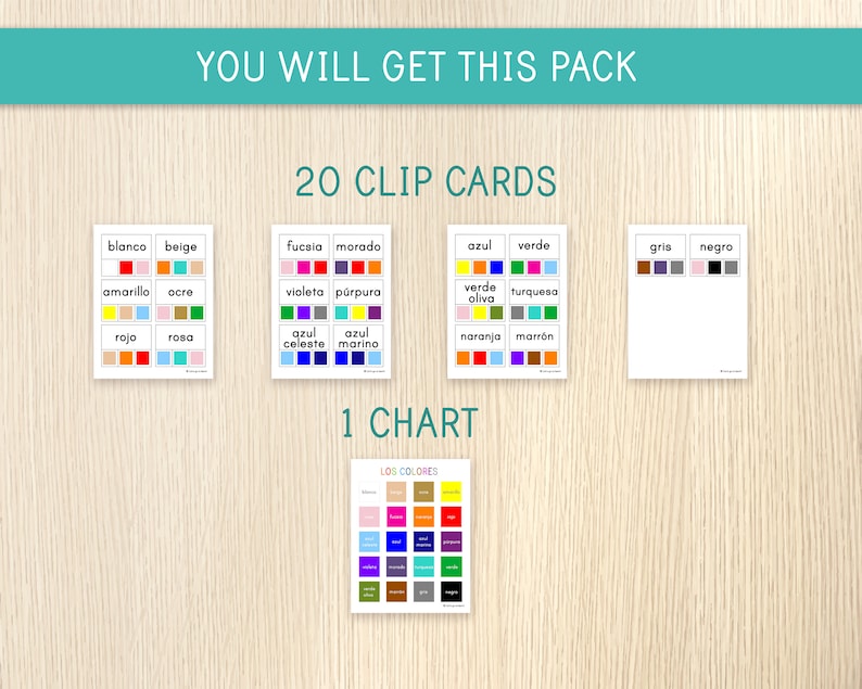 Spanish Color Words Clip Cards and Chart Spanish Classroom - Etsy