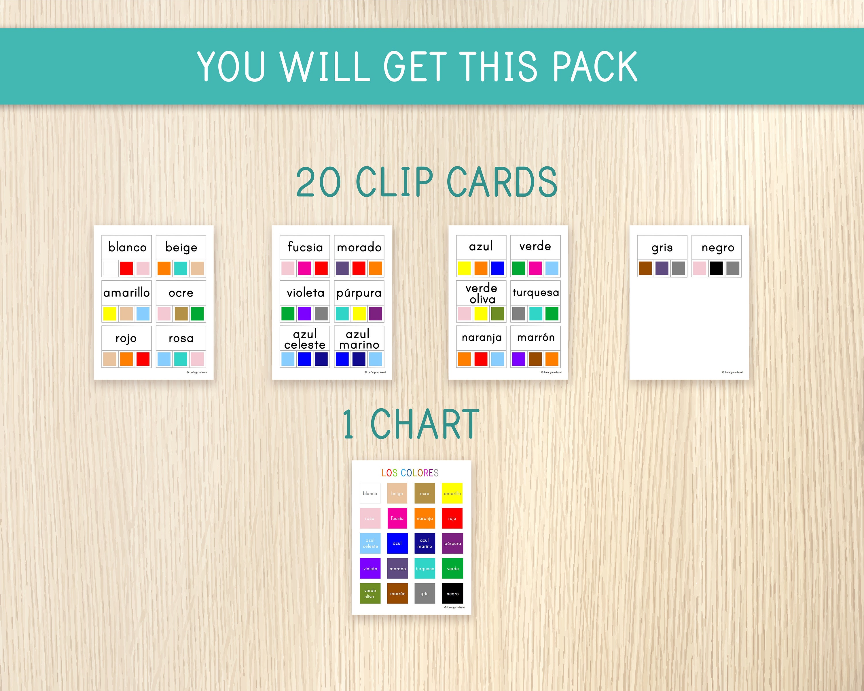 Spanish Color Words Clip Cards and Chart Spanish Classroom - Etsy