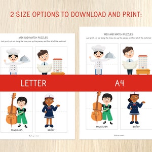 Professions Matching Activity, 52 Puzzles, Jobs, Community Helpers ...