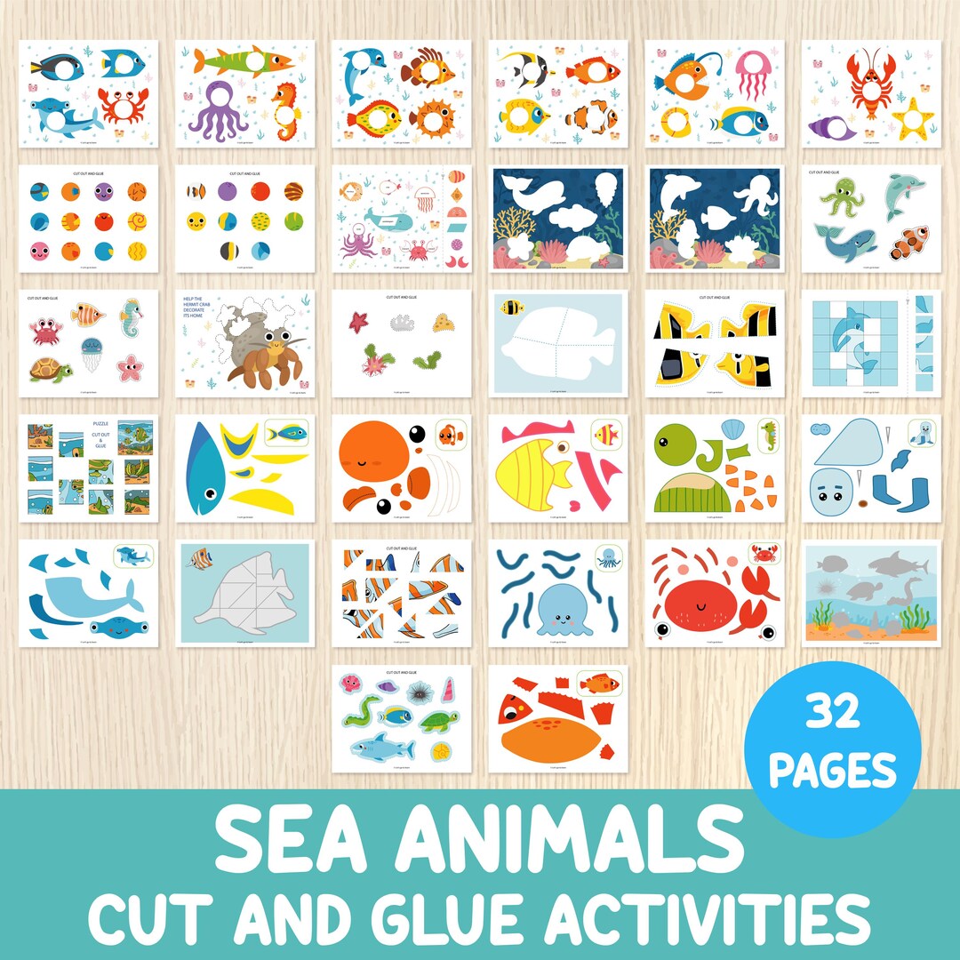 Sea Animals Cut & Glue Worksheets - Ocean Themed Craft Activities ...