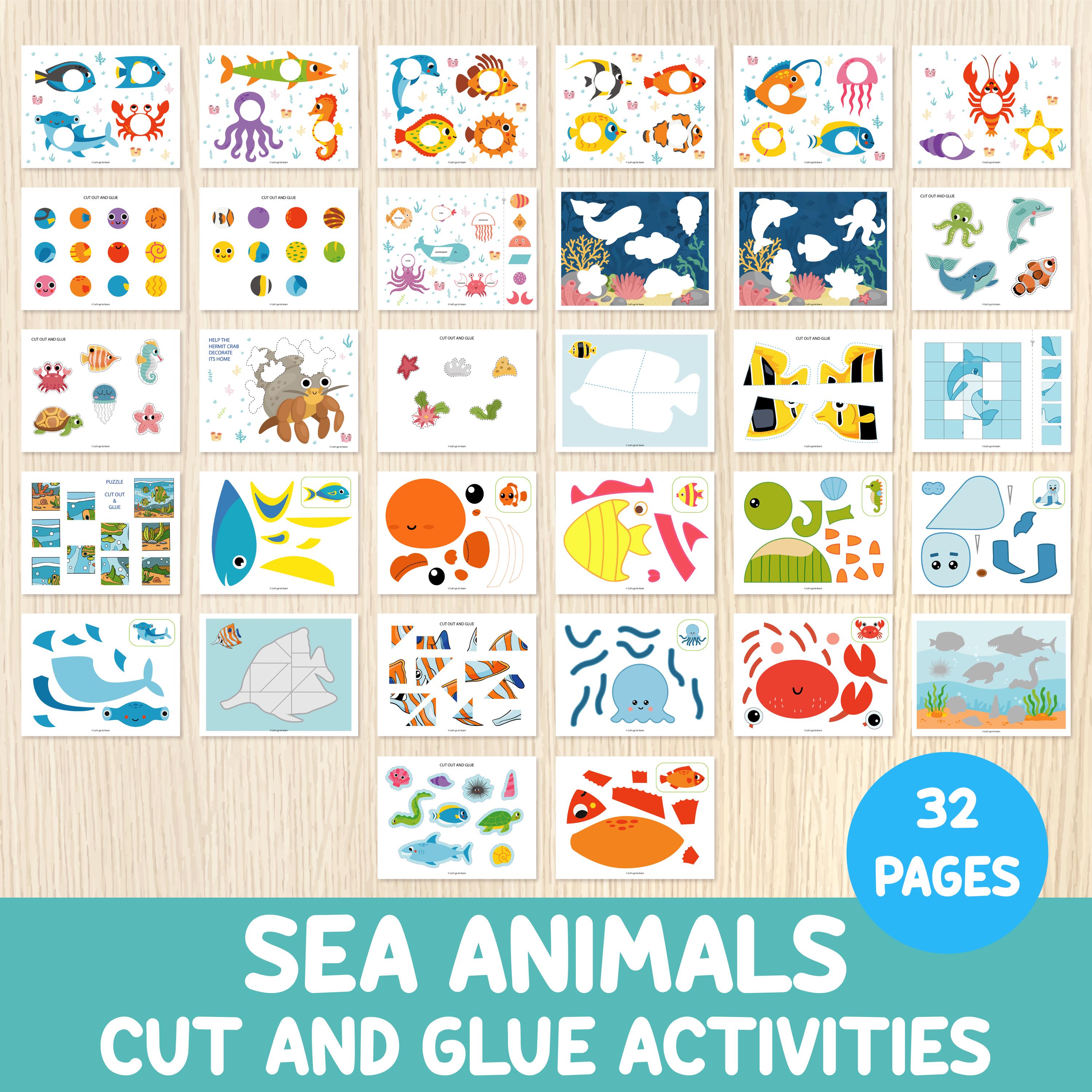 Sea Animals Cut & Glue Worksheets - Ocean Themed Craft Activities ...