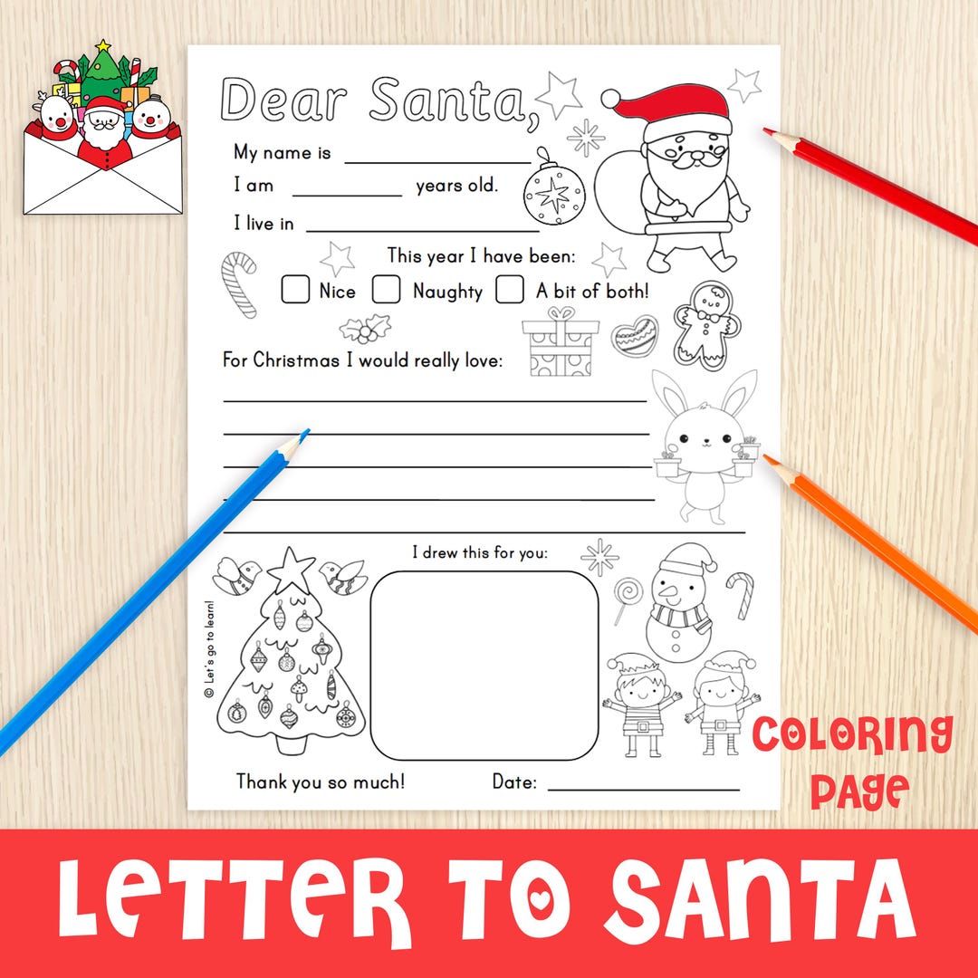 Letter to Santa Coloring Page - Kids Christmas Wish List - Printable ...