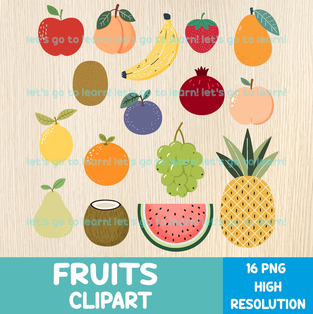 Fruit Clipart Bundle - Digital Fruits Illustrations PNG Set - Food ...