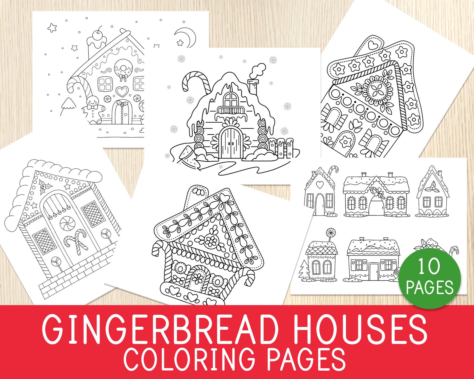 Gingerbread Houses Coloring Pages Kids Christmas Coloring - Etsy
