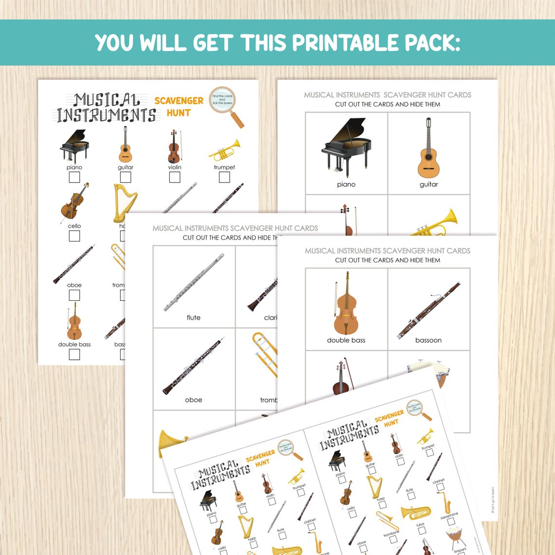 Musical Instruments Scavenger Hunt With Cards - Treasure Hunt Game ...