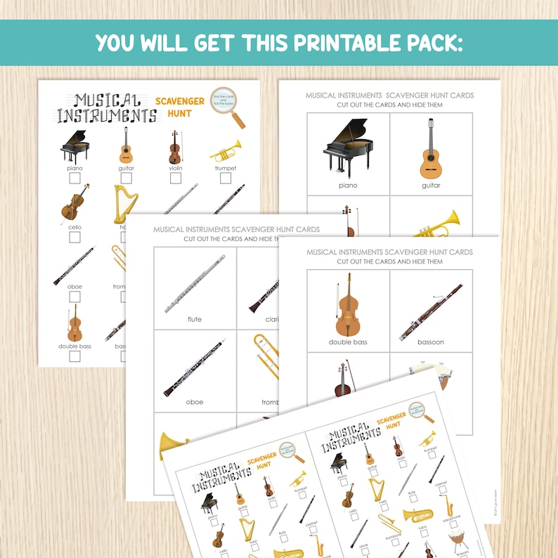 Musical Instruments Scavenger Hunt With Cards - Treasure Hunt Game ...