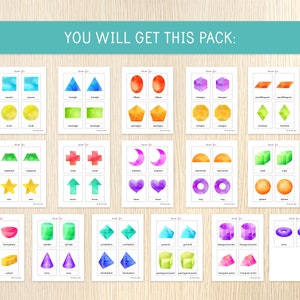 Shapes Cards, 3-part Cards, 2D & 3D, Nomenclature Cards, Montessori ...