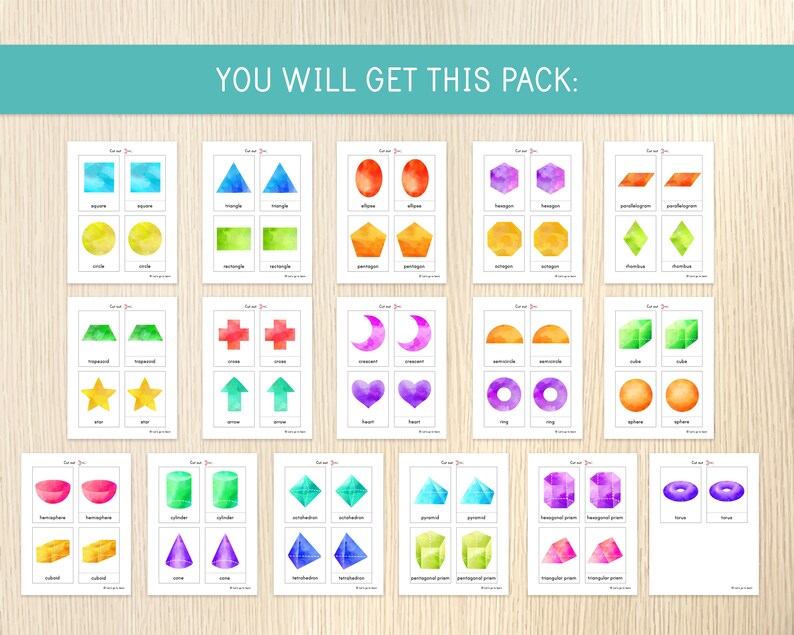 Shapes Cards, 3-part Cards, 2D & 3D, Nomenclature Cards, Montessori ...
