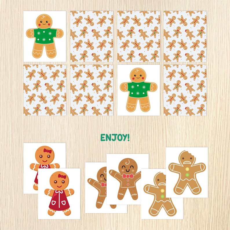 Gingerbread Men Memory Game for Kids - Christmas Cookies Matching Cards ...