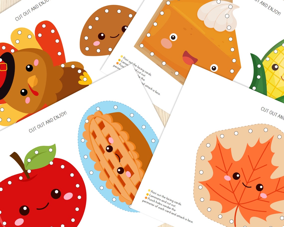 Fall Lacing Cards Preschool Fine Motor Skill Activity Fall - Etsy