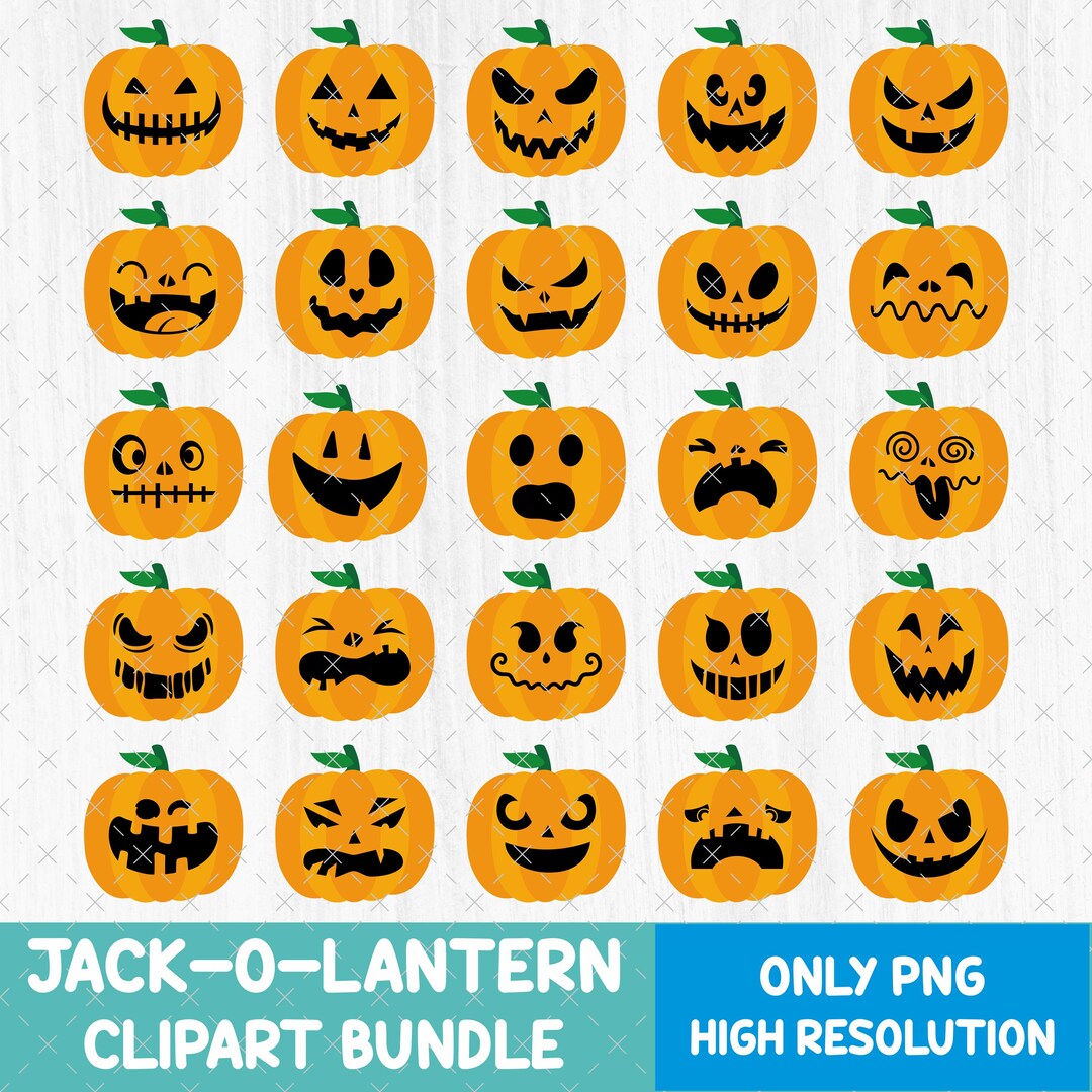 Halloween Pumpkin Clipart Bundle - Jack O Lantern Faces PNG - Cute ...