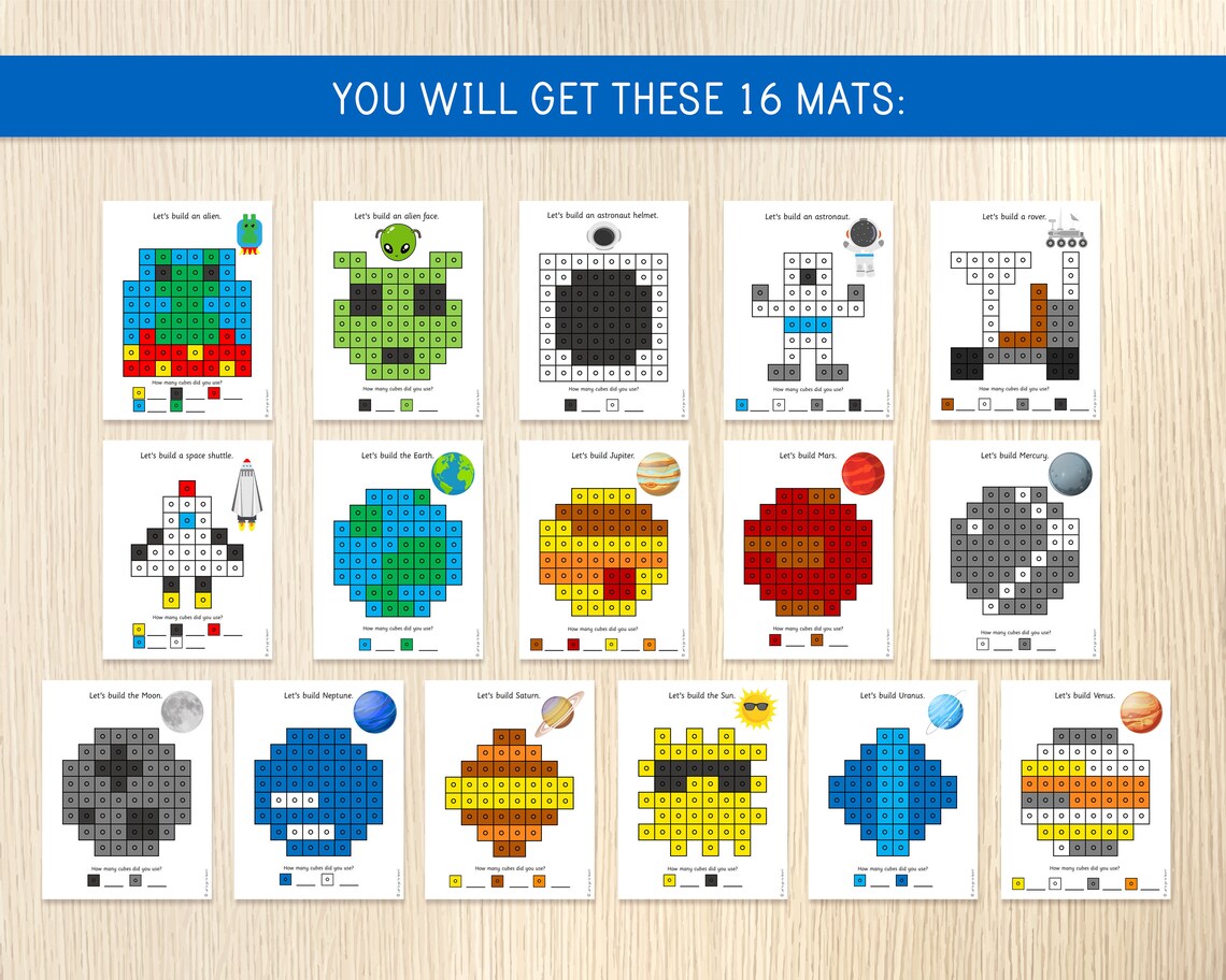 Space Snap Cubes Mats, Connecting Cubes Task Cards, Preschool ...