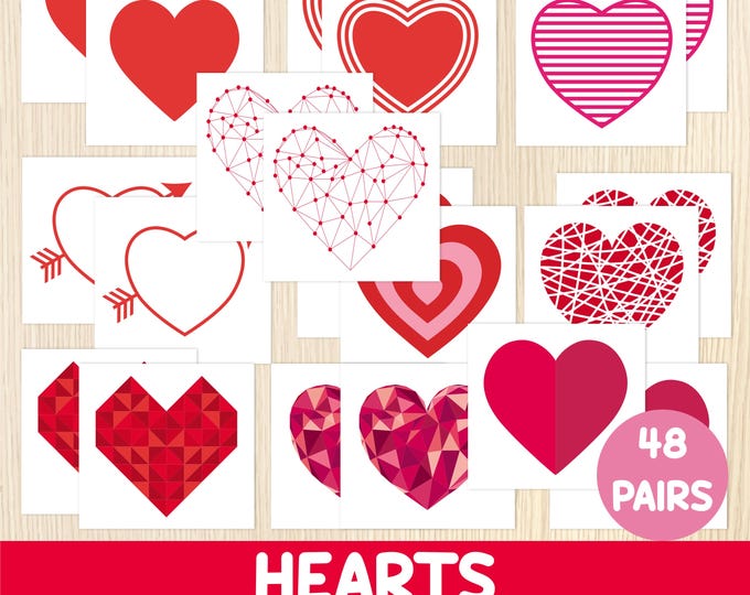 Printable Valentine's Day Activity, Matching Cards for Kids, Heart ...