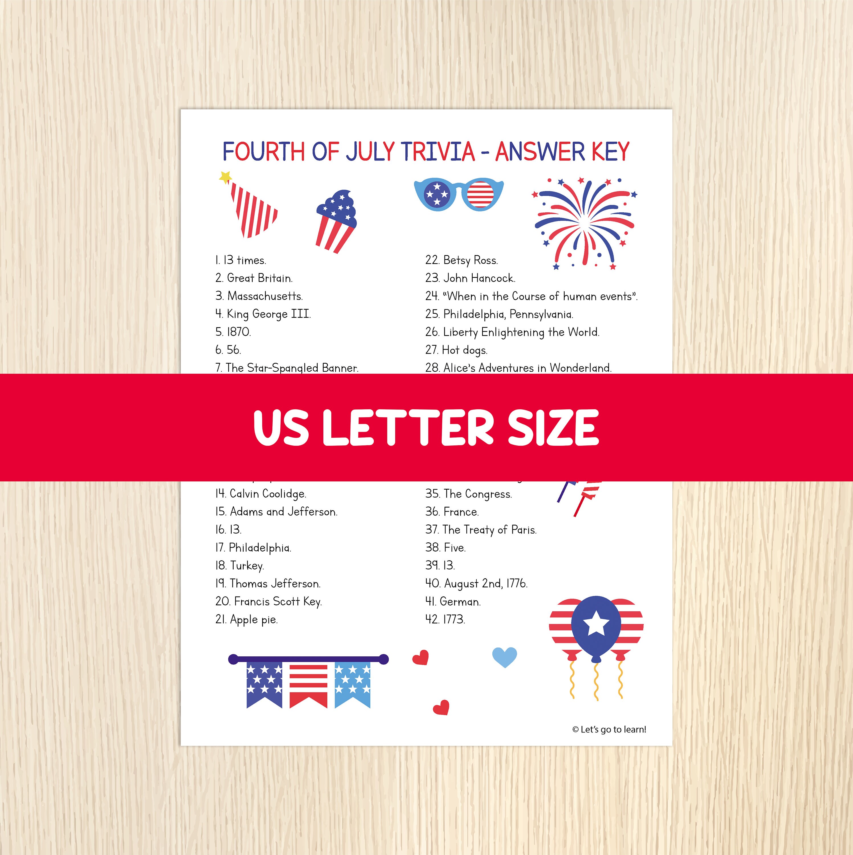 4th of July Trivia - 42 Question Cards - Independence Day Party Game ...