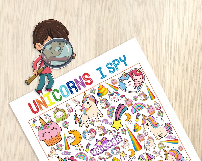 Unicorns I Spy, Seek and Find, Look and Find, 2 Printable Games, Party ...
