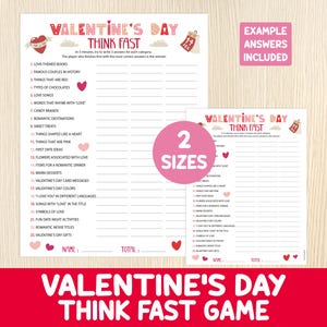 Valentine's Day Think Fast Game - Valentine's Printable Activity ...