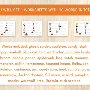 Halloween Words Tracing Worksheets, Halloween Vocabulary, Writing ...