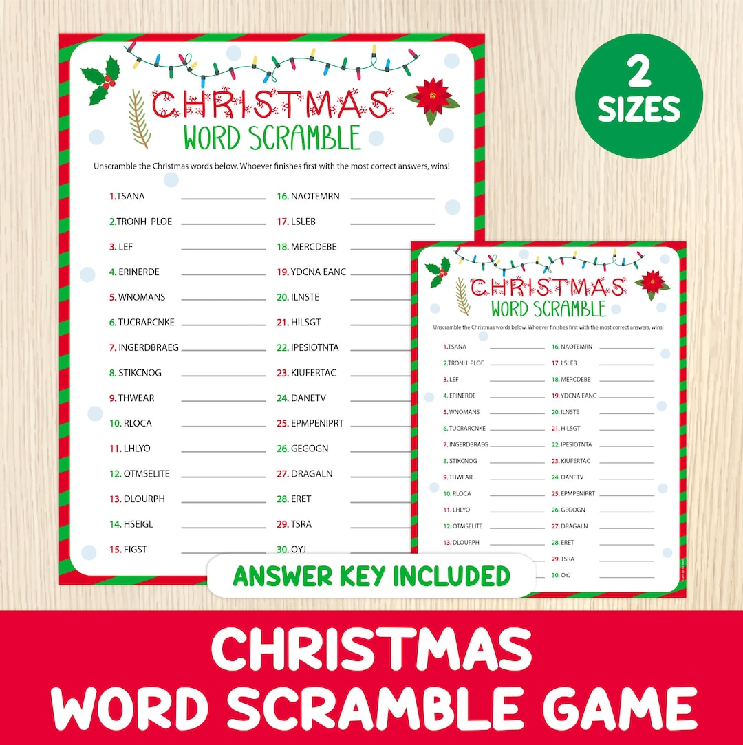 Christmas Word Scramble - Printable Holiday Activity - Christmas Party ...