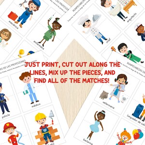 Professions Matching Activity in SPANISH, 52 Puzzles, Jobs, Community ...