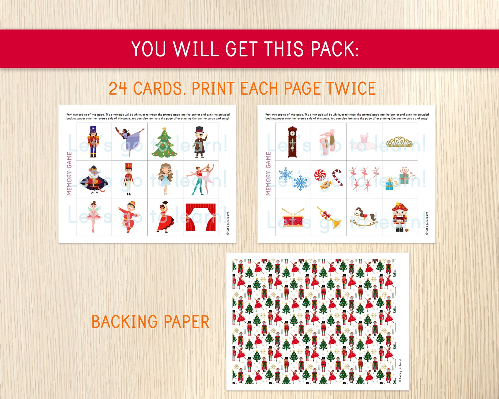 Nutcracker Ballet Memory Game, 24 Pairs, Matching Activity, Christmas ...