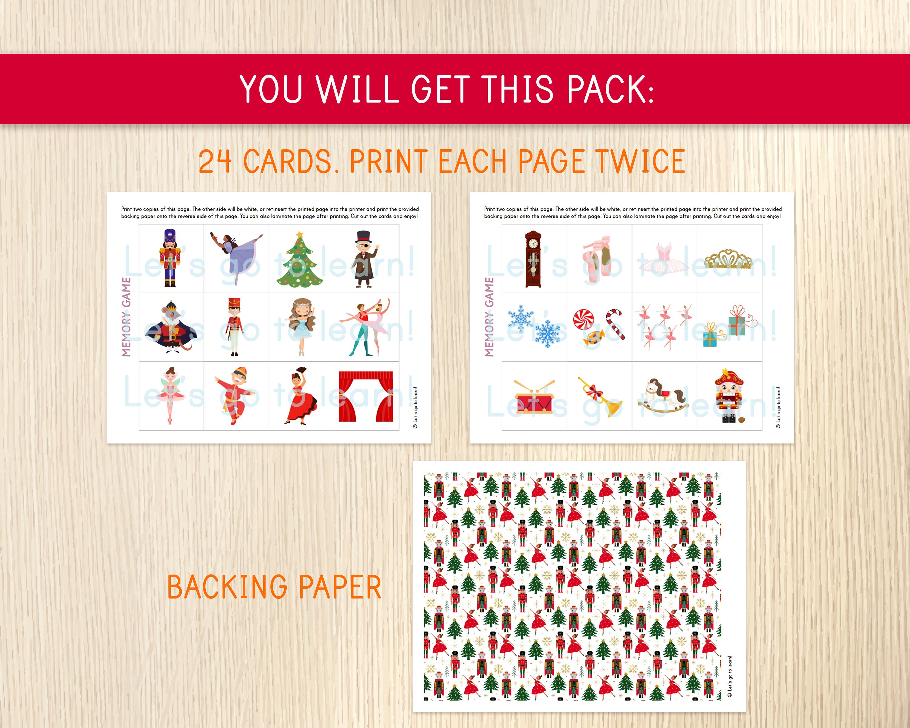 Nutcracker Ballet Memory Game, 24 Pairs, Matching Activity, Christmas ...