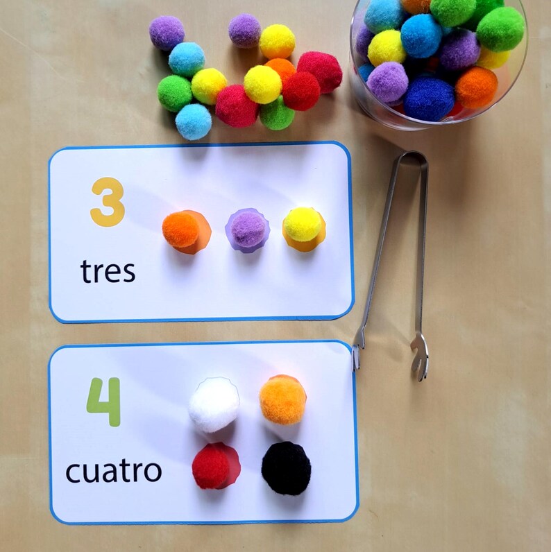 Counting & Color Activity With Pom Poms in SPANISH, Numbers 1-10 ...