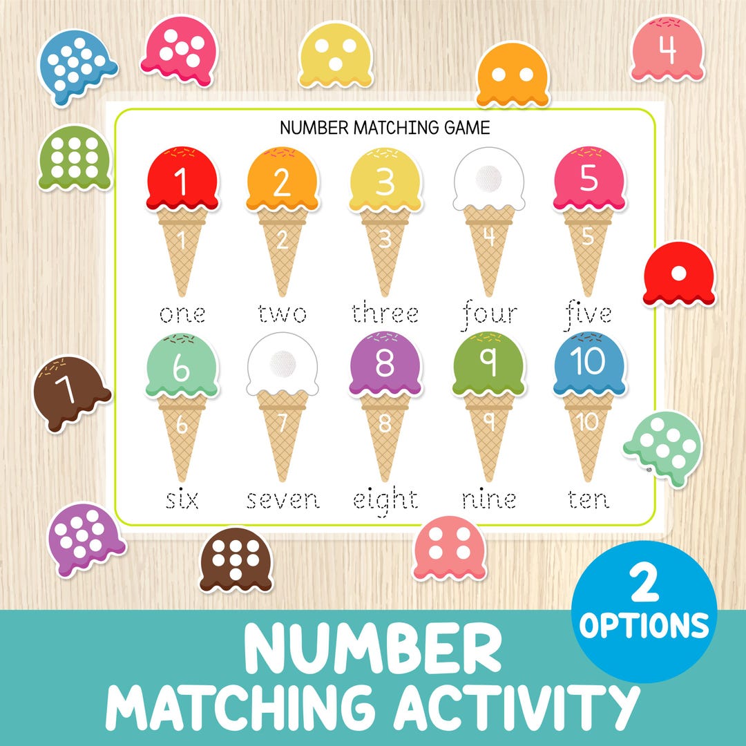Number Matching Activity - Counting and Tracing Game - Ice Cream Theme ...