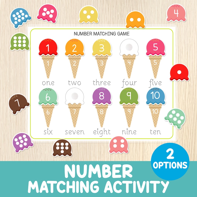Number Matching Activity - Counting and Tracing Game - Ice Cream Theme ...