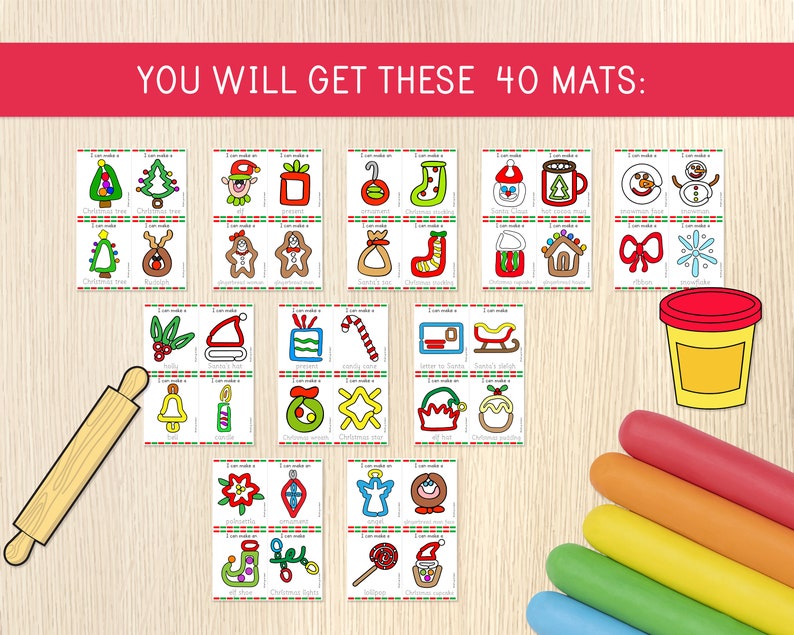 Christmas Playdough Mats, 40 Visual Cards, Play Doh, Toddler Activity ...