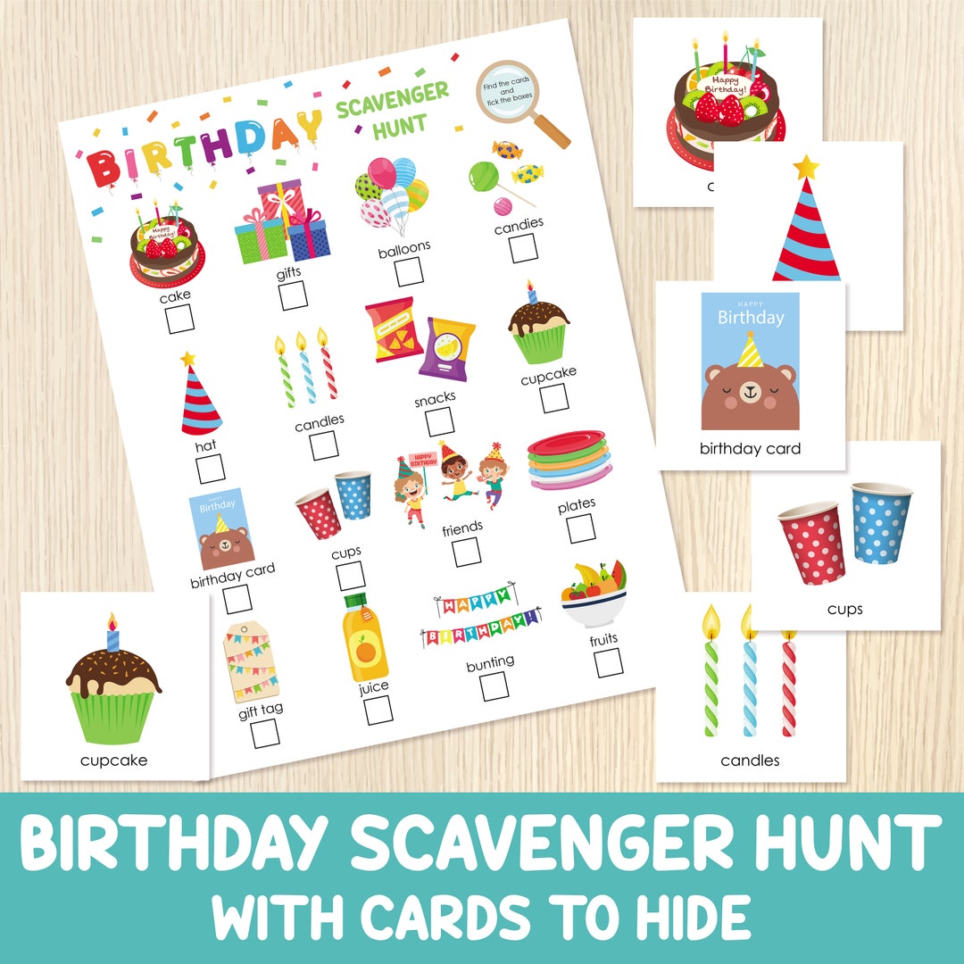 Birthday Scavenger Hunt - Indoor Outdoor Treasure Hunt With Cards to ...