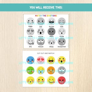 Emotions Matching Activity for Kids - Toddler, Preschool, Kindergarten ...