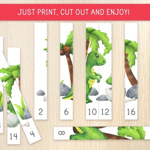 Dinosaur Number Puzzles, Sequence Puzzles, Count 1 to 20, Skip Counting ...