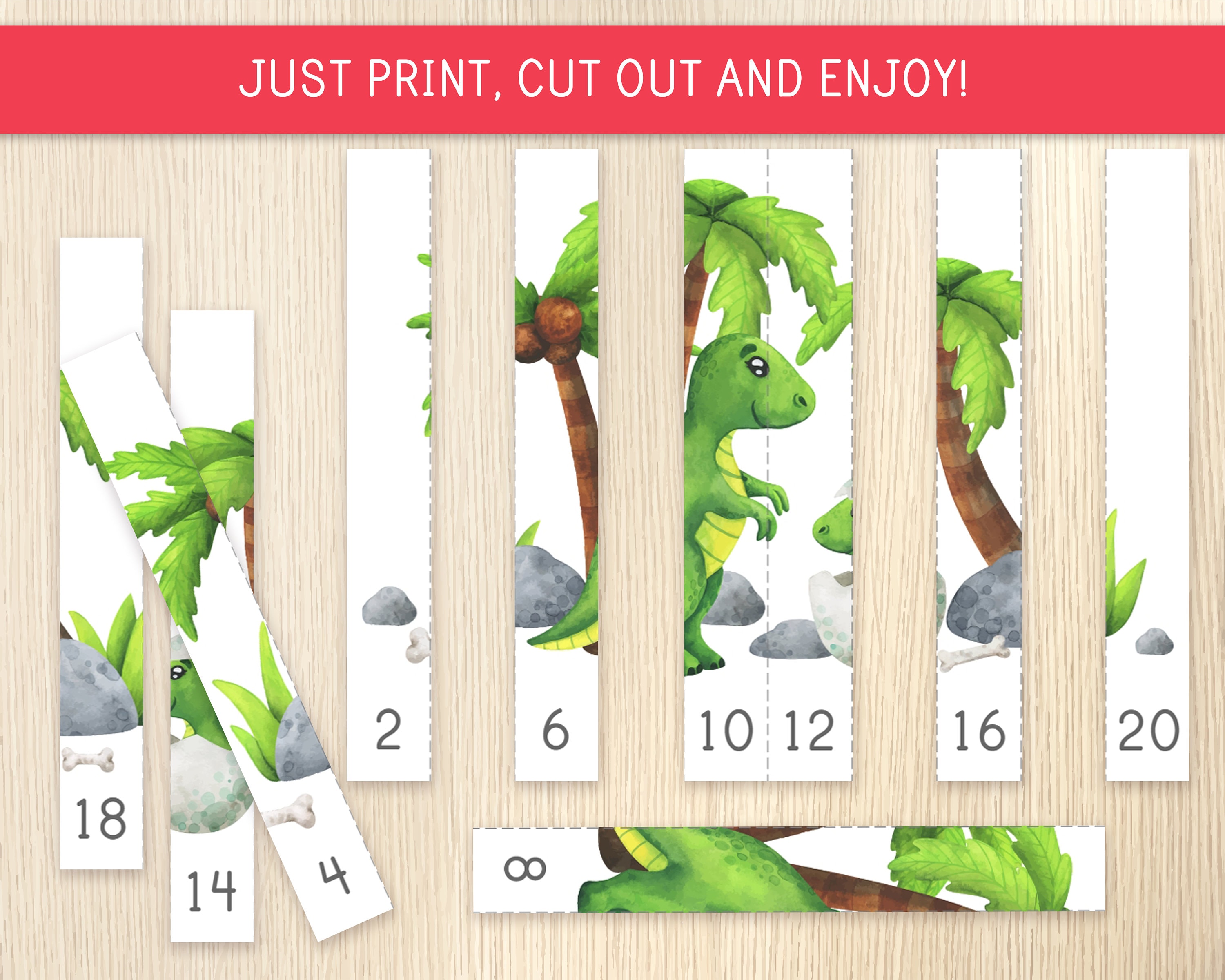 Dinosaur Number Puzzles Sequence Puzzles Count 1 to 20 Skip - Etsy UK