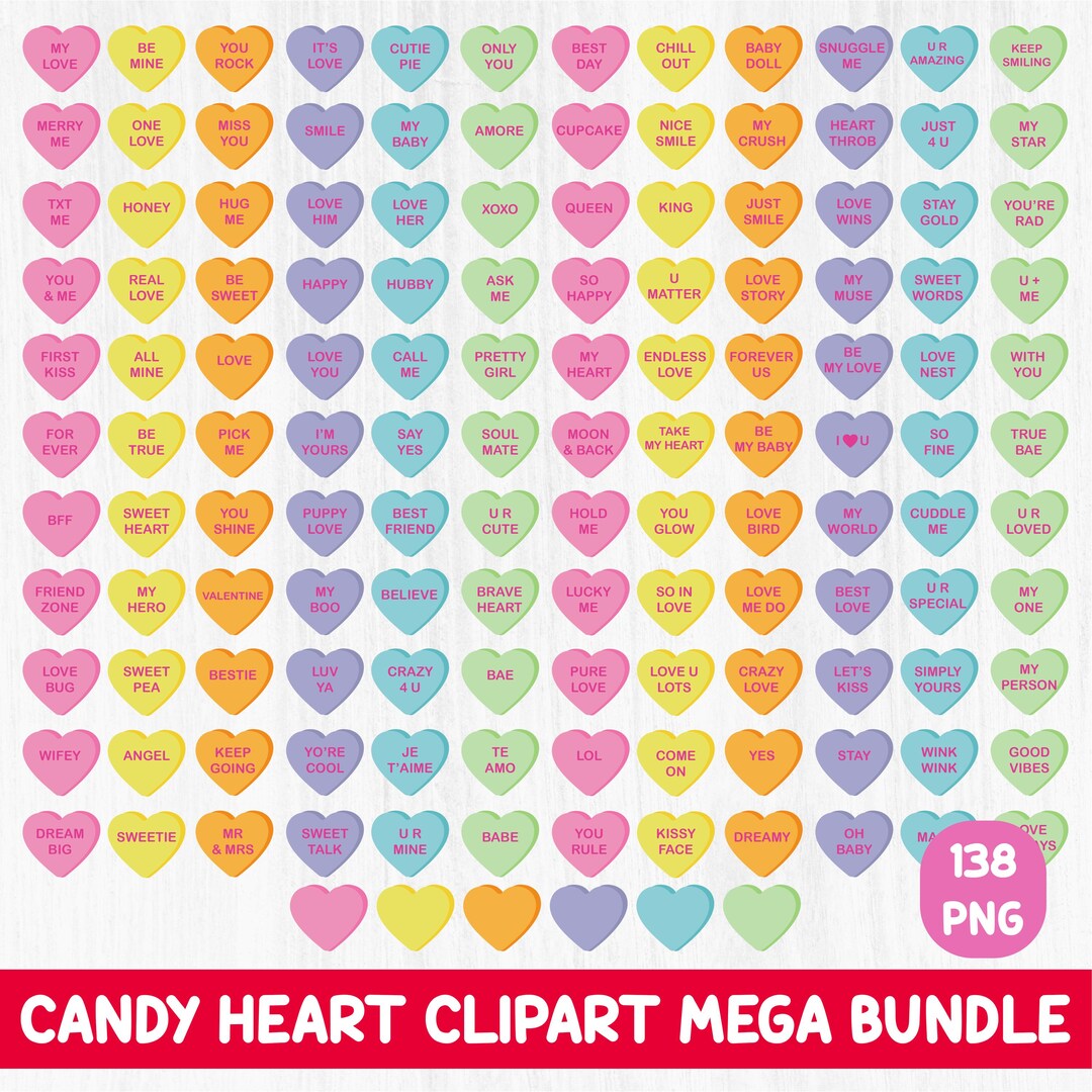 Candy Heart Clipart BUNDLE - Conversation Hearts Pack - Valentine's Day ...