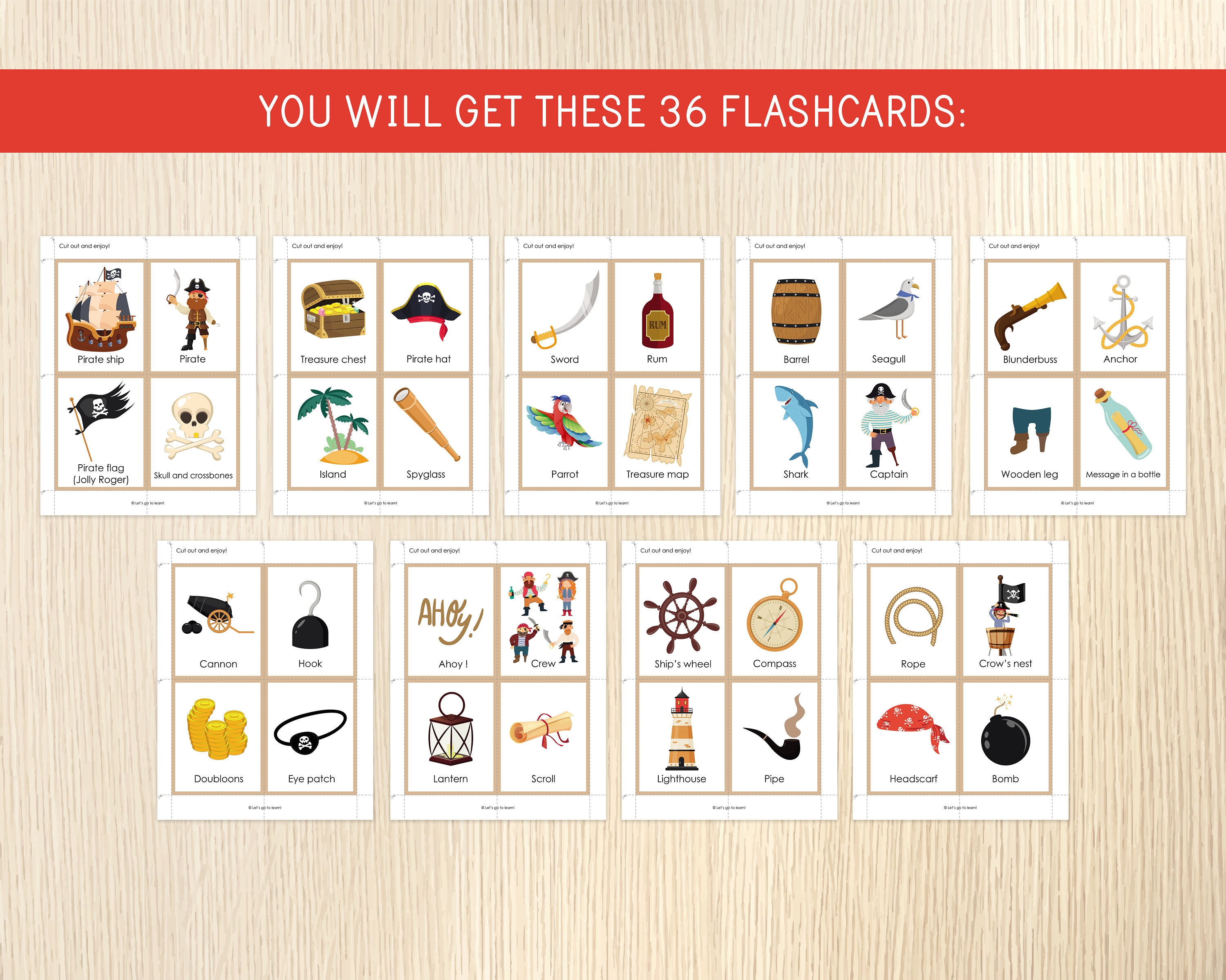 Pirates Flashcards, 36 Cards, Home & Classroom, Pirate Birthday Party ...