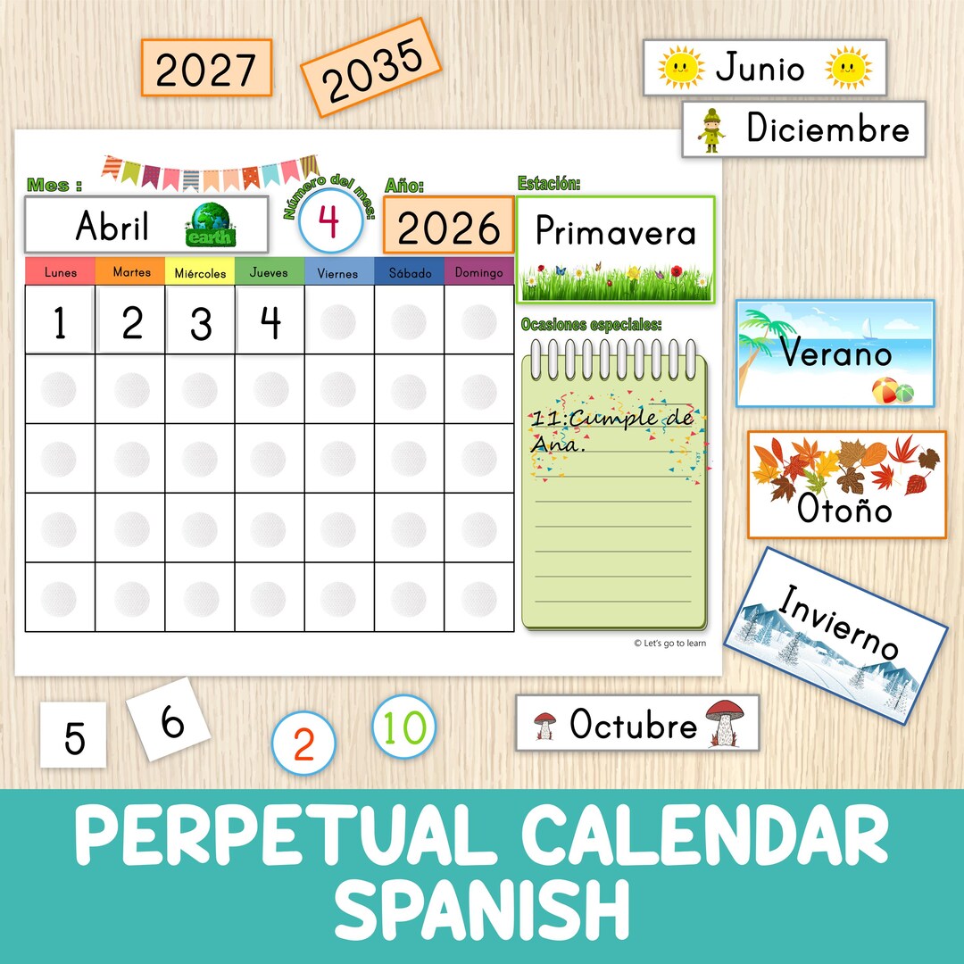 Perpetual Calendar for Kids in SPANISH - Circle Time - Printable ...