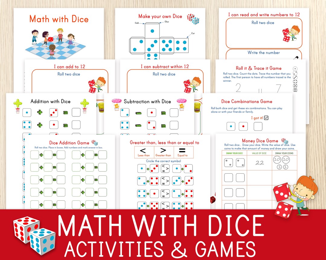 Math With Dice Activities & Games, Counting, Subtraction, Addition ...