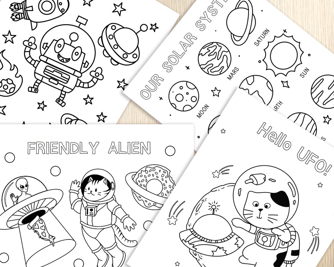 Space Coloring Book Funny Coloring Sheets Outer Space Pages | Etsy