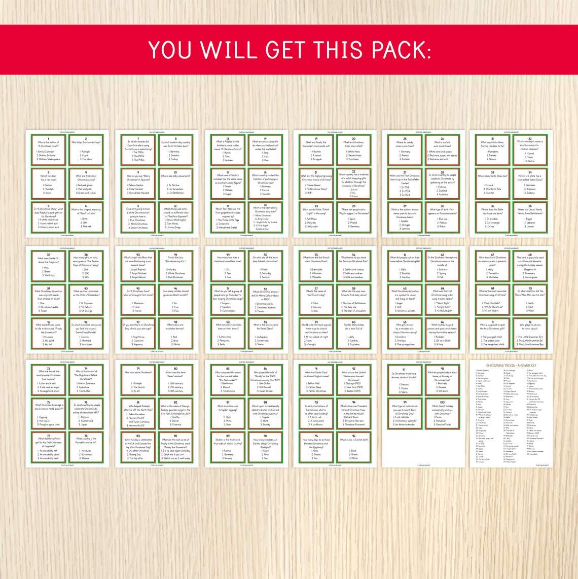 Christmas Trivia Game, 100 Question Cards, Christmas Party Games ...