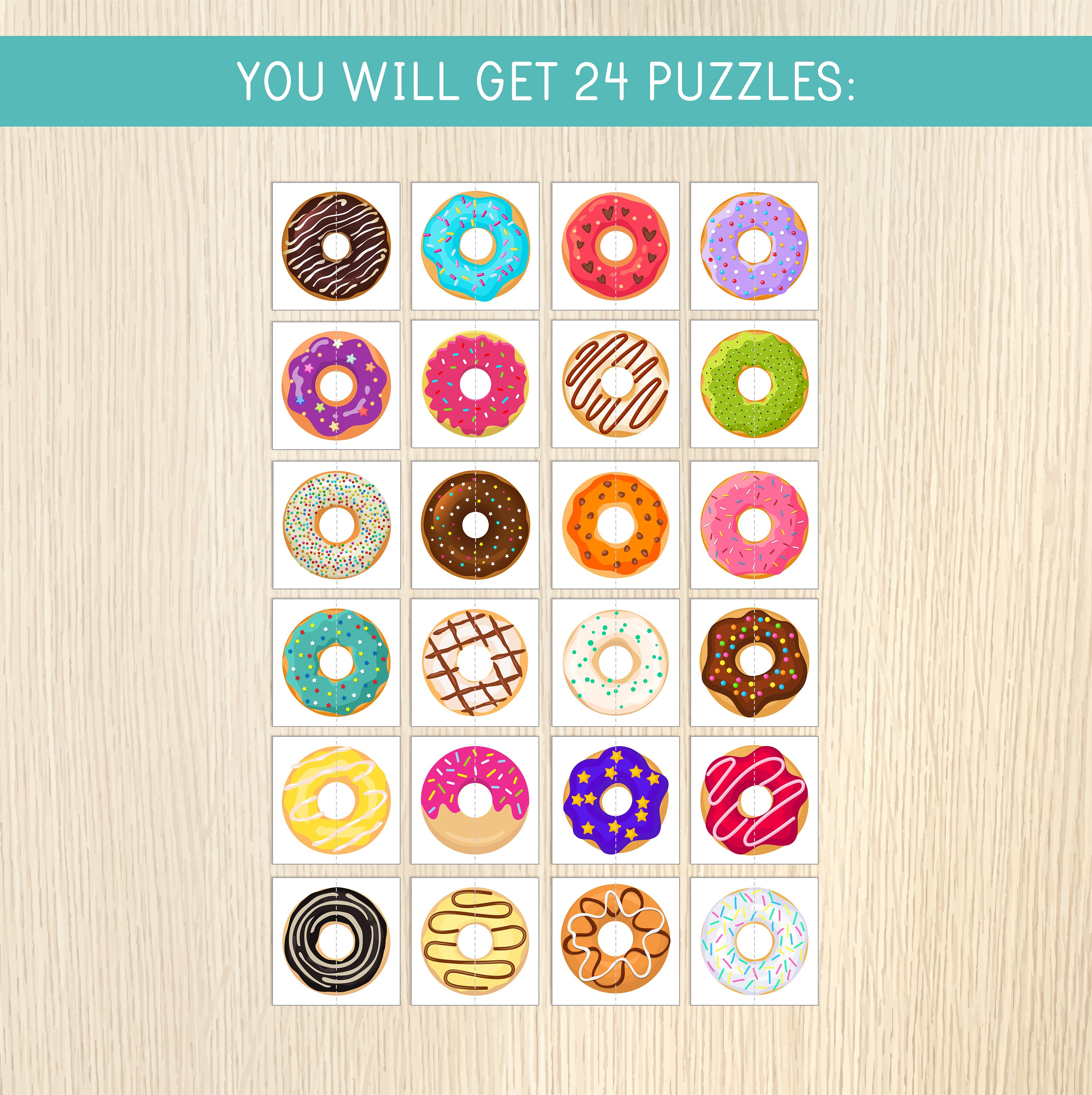 Donut Matching Game, Match the Donuts Halves, Symmetry Puzzles, Toddler ...