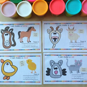 Farm Animals Playdough Mats, 12 Visual Cards, Play Doh, Toddler ...