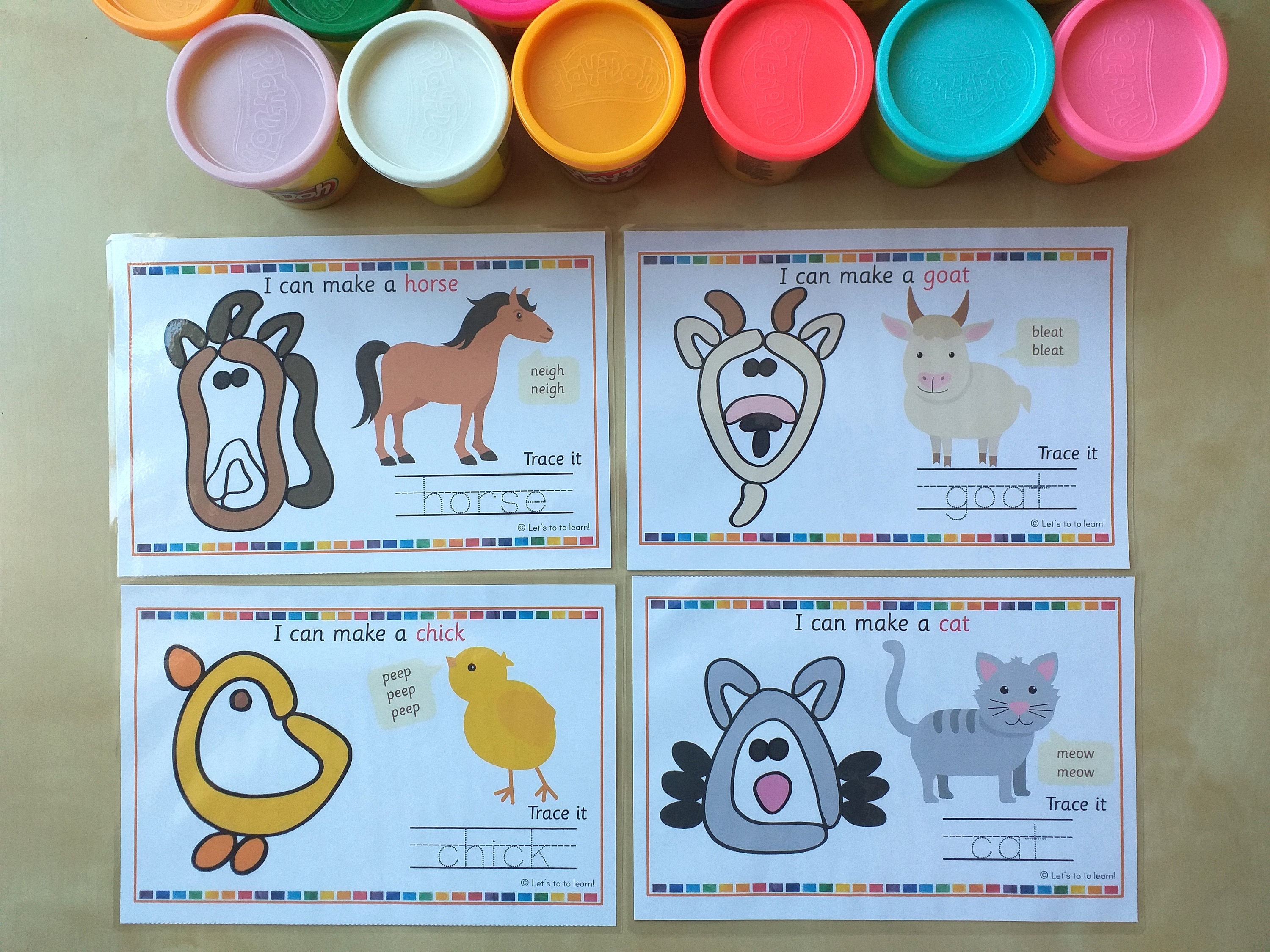 Farm Animals Playdough Mats, 12 Visual Cards, Play Doh, Toddler ...