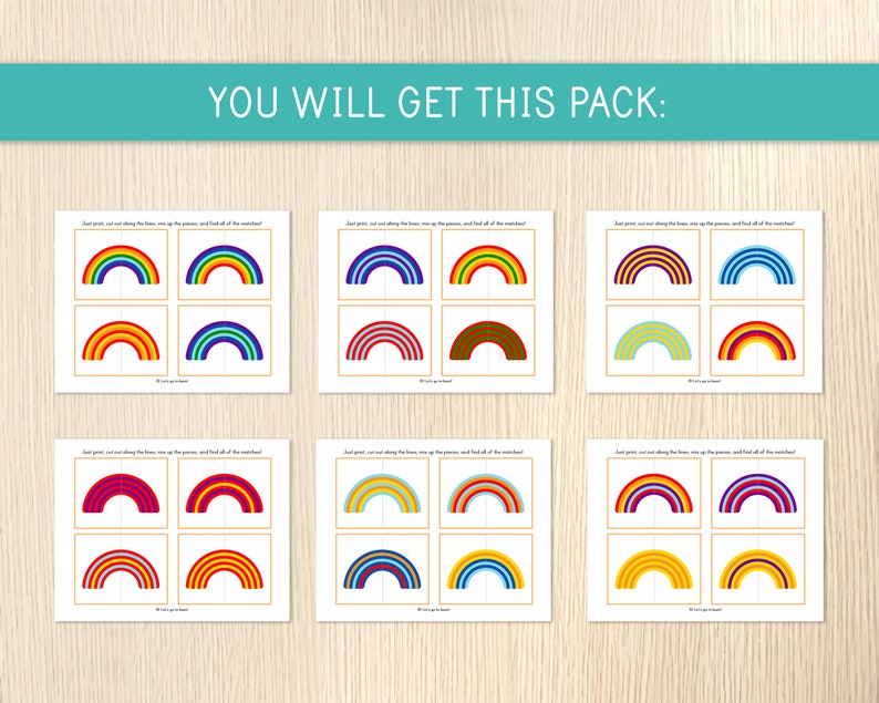 Rainbow Matching Games, 24 Puzzles, Toddler Activity, Preschool, Busy ...